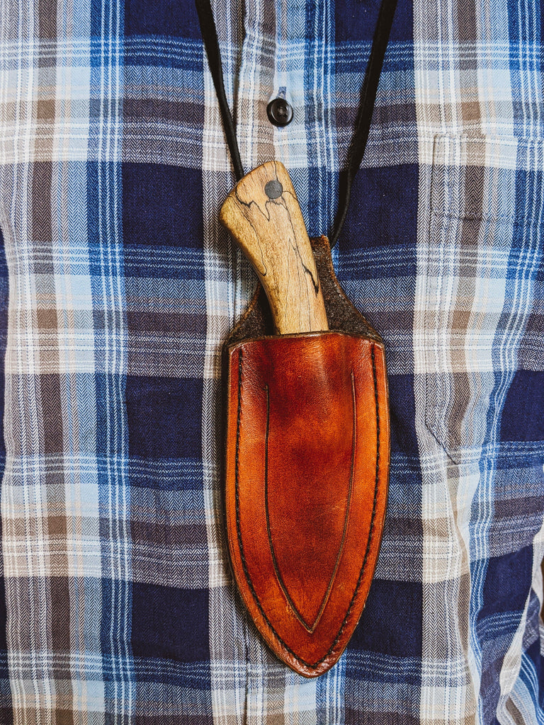 Whiskey River Bushcraft Knife - Spalted Beech - 8670 Steel - Leather N